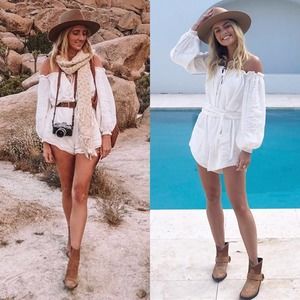 Spell | Pants & Jumpsuits | Spell Milla Romper White Linen Blend Off ...